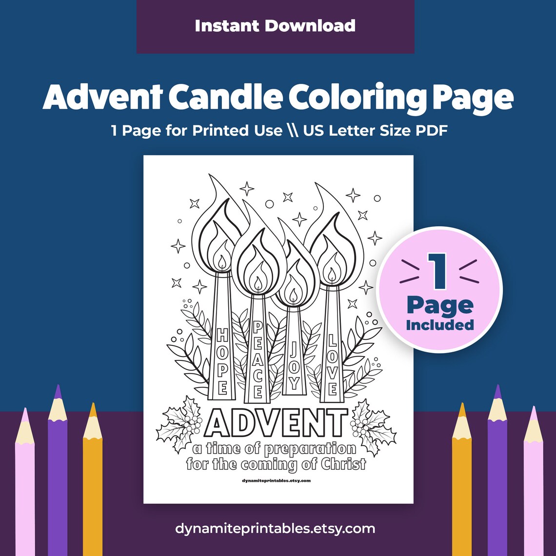 Coloring Page Advent Candle Liturgical Church Year Lutheran Catholic ...