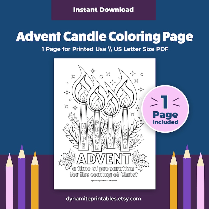 Coloring Page Advent Candle Liturgical Church Year Lutheran Catholic ...
