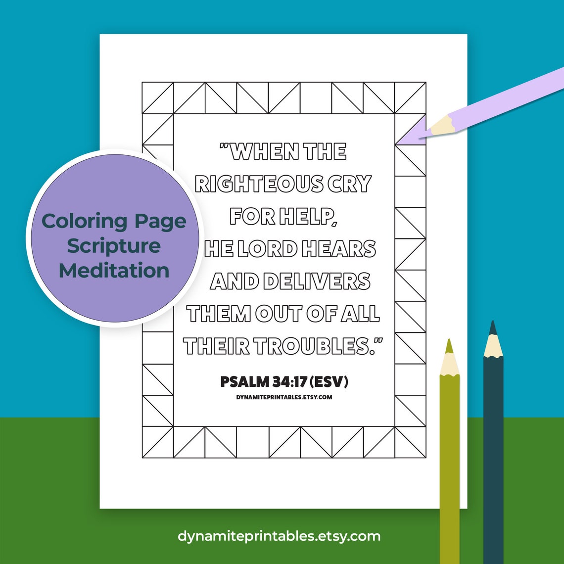 Psalm 34:17 Coloring Page Printable Scripture Meditation ESV Coloring ...