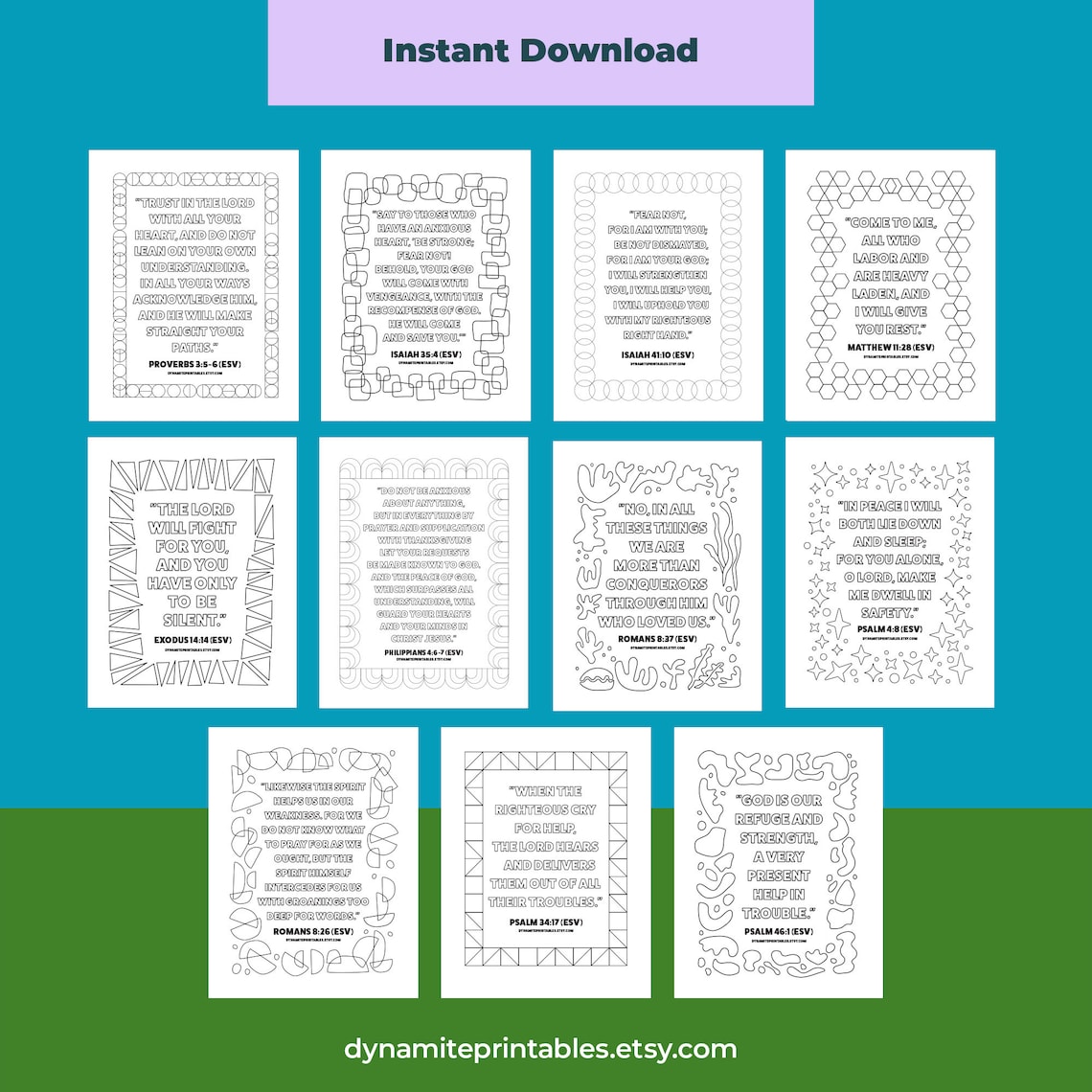 Anti Anxiety Bible Verse Coloring Page Printable Bundle Scripture ...