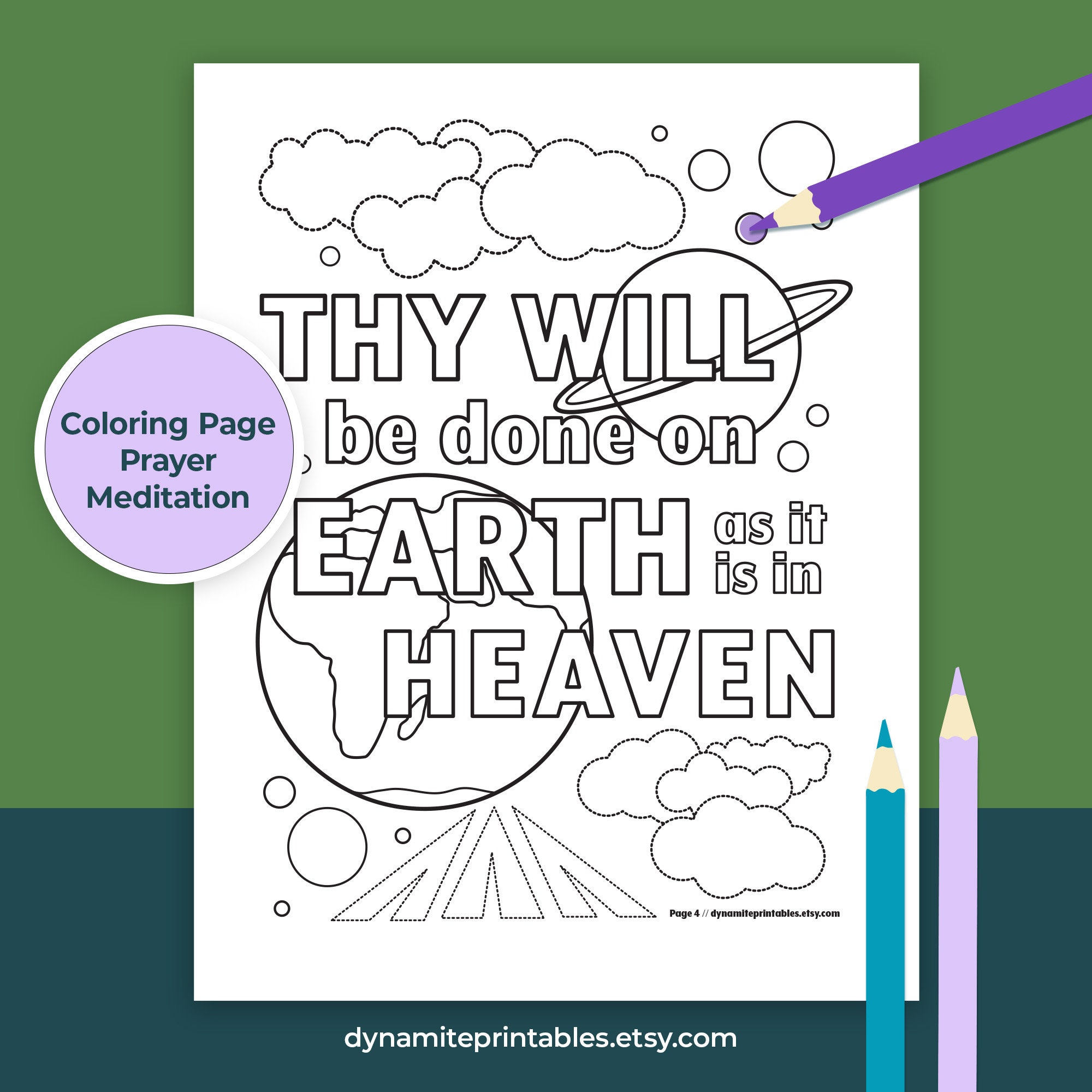 Lords Prayer Coloring Page Printable Bundle Prayer Meditation Christian ...