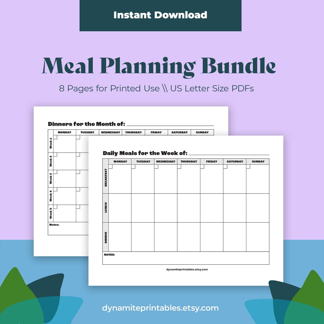 Meal Planning Printable Bundle Meal Prep Weekly Meal Plan - Etsy