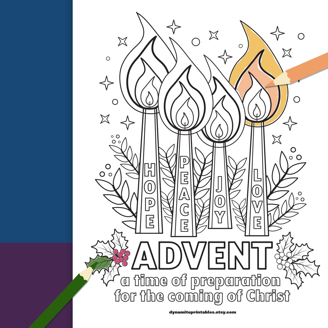 Coloring Page Advent Candle Liturgical Church Year Lutheran Catholic ...