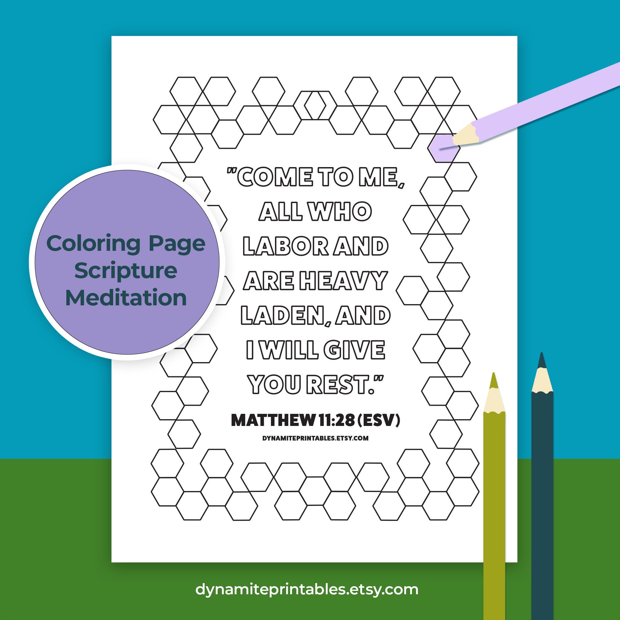 Matthew 11:28 Coloring Page Printable Scripture Meditation ESV Coloring ...