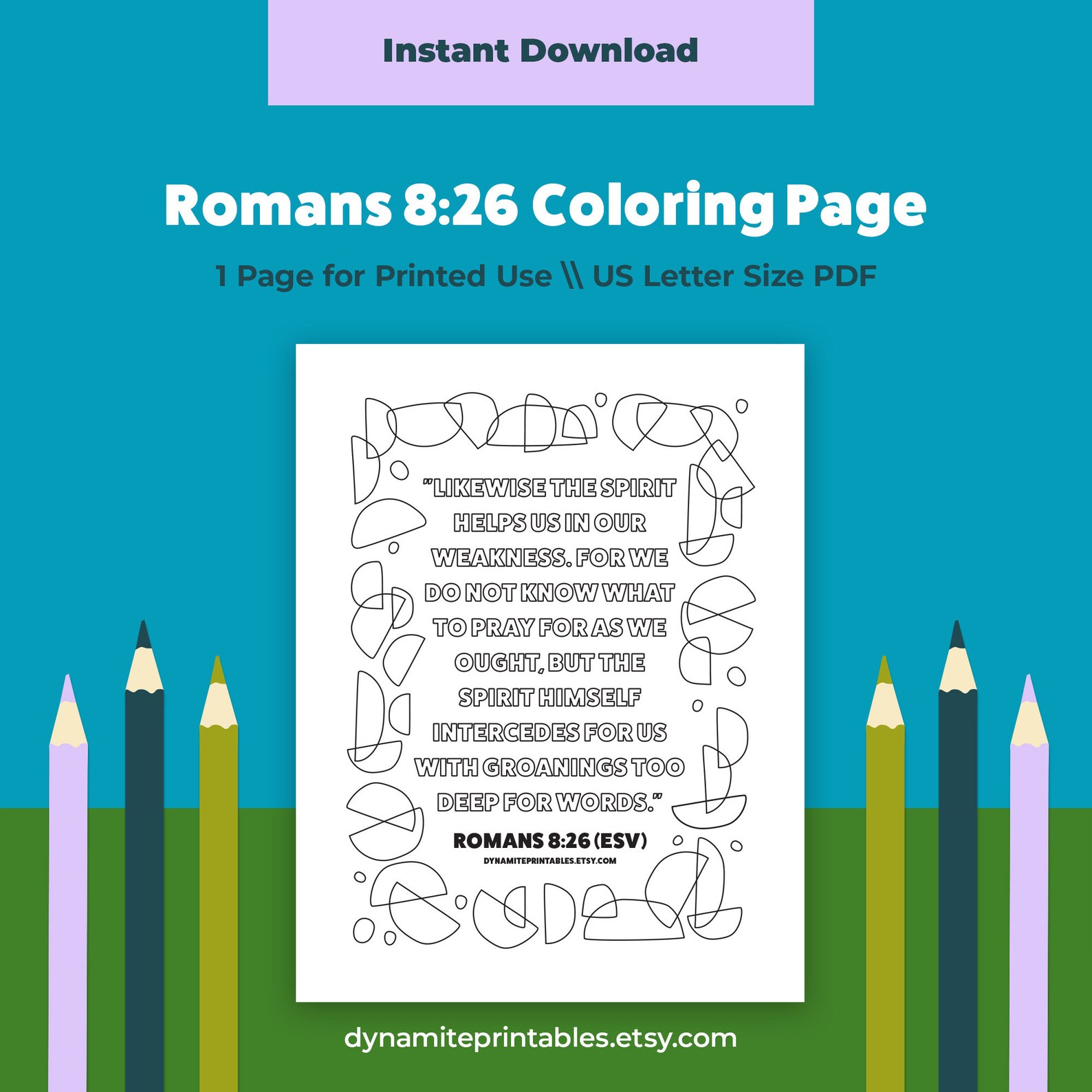 Romans 8:26 Coloring Page Printable Scripture Meditation ESV Coloring ...