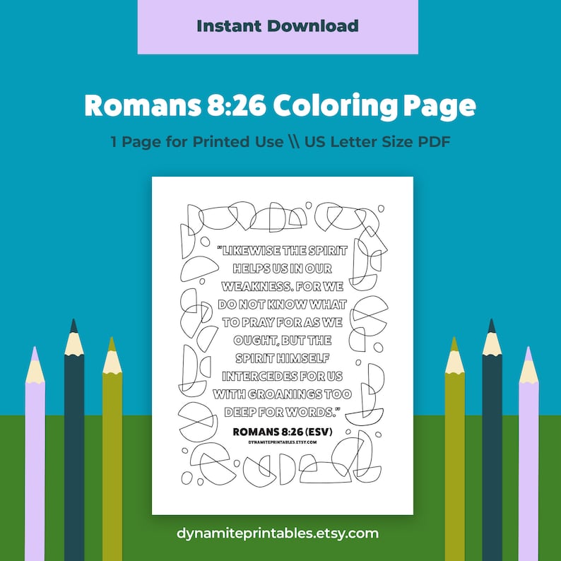 Romans 8:26 Coloring Page Printable Scripture Meditation ESV Coloring ...