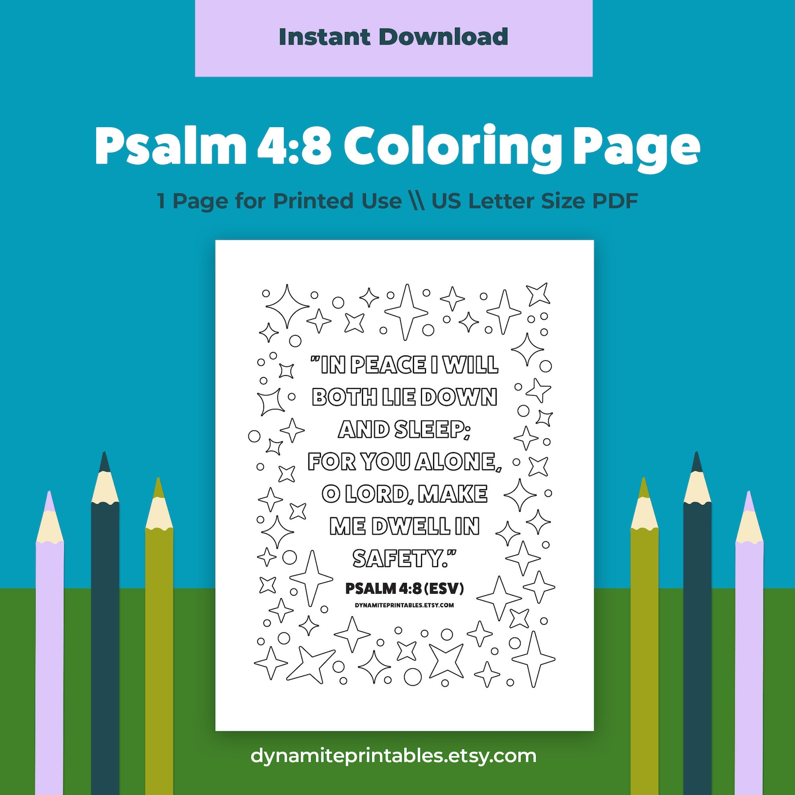 Psalm 4:8 Coloring Page Printable Scripture Meditation ESV Coloring ...