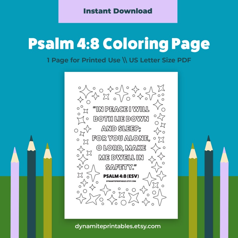 Psalm 4:8 Coloring Page Printable Scripture Meditation ESV Coloring ...