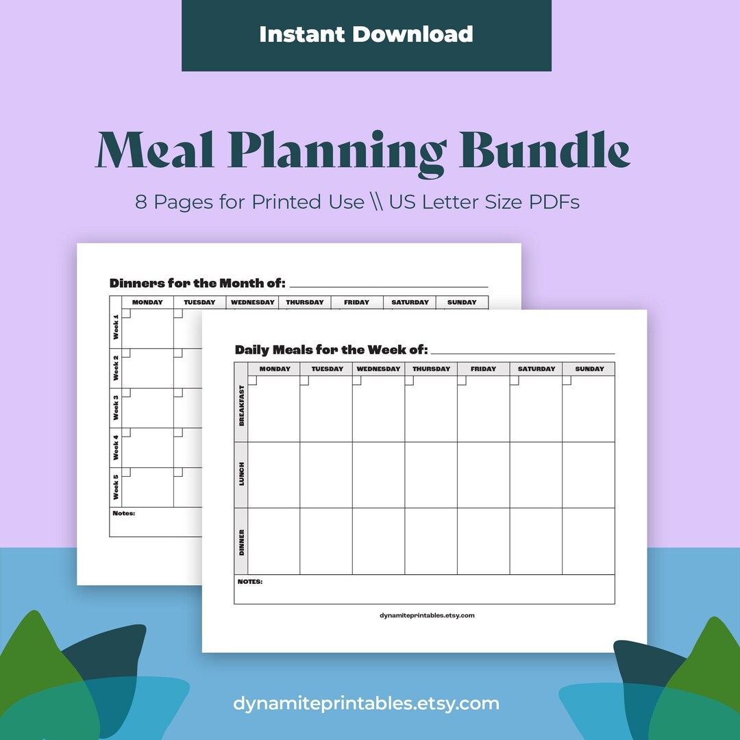Meal Planning Printable Bundle Meal Prep Weekly Meal Plan Printable ...