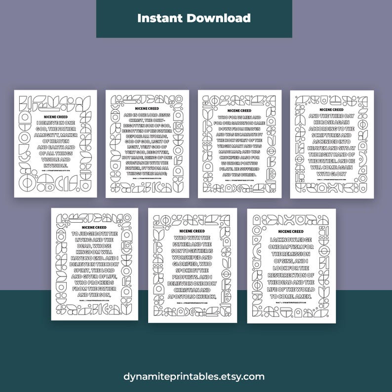 Nicene Creed Coloring Page Printable Bundle Prayer Meditation Christian ...