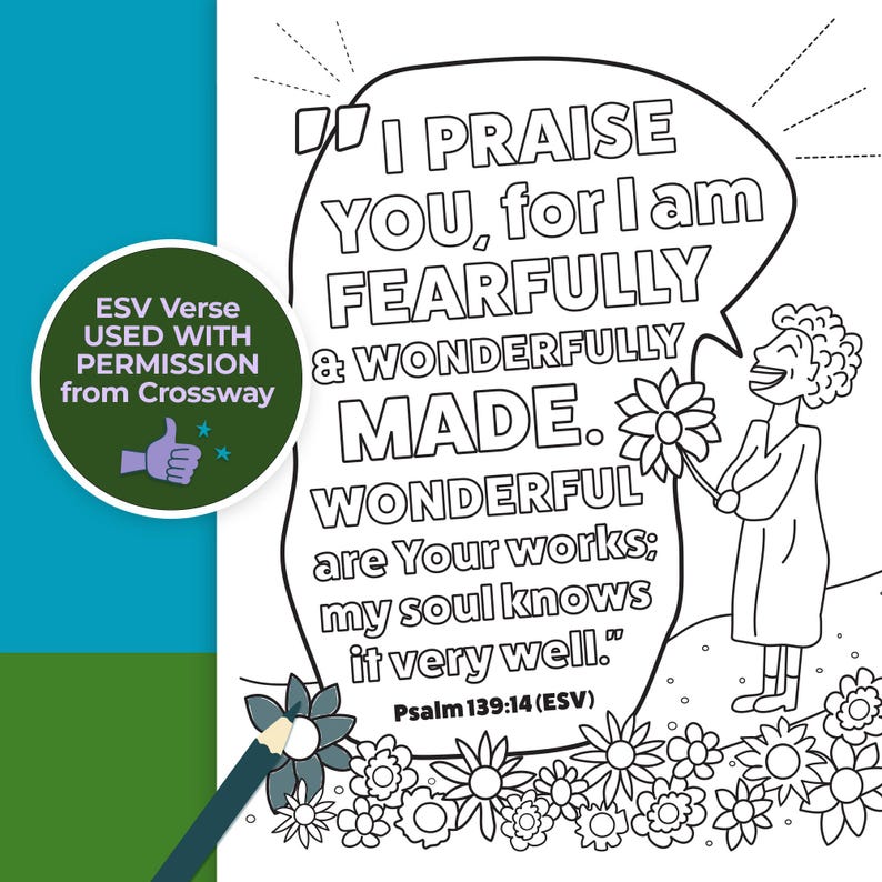 Psalm 139:14 Bible Verse Coloring Page Printable Scripture Meditation ...