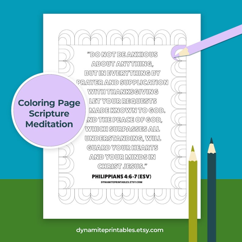 Philippians 4:6-7 Coloring Page Printable Scripture Meditation ESV ...