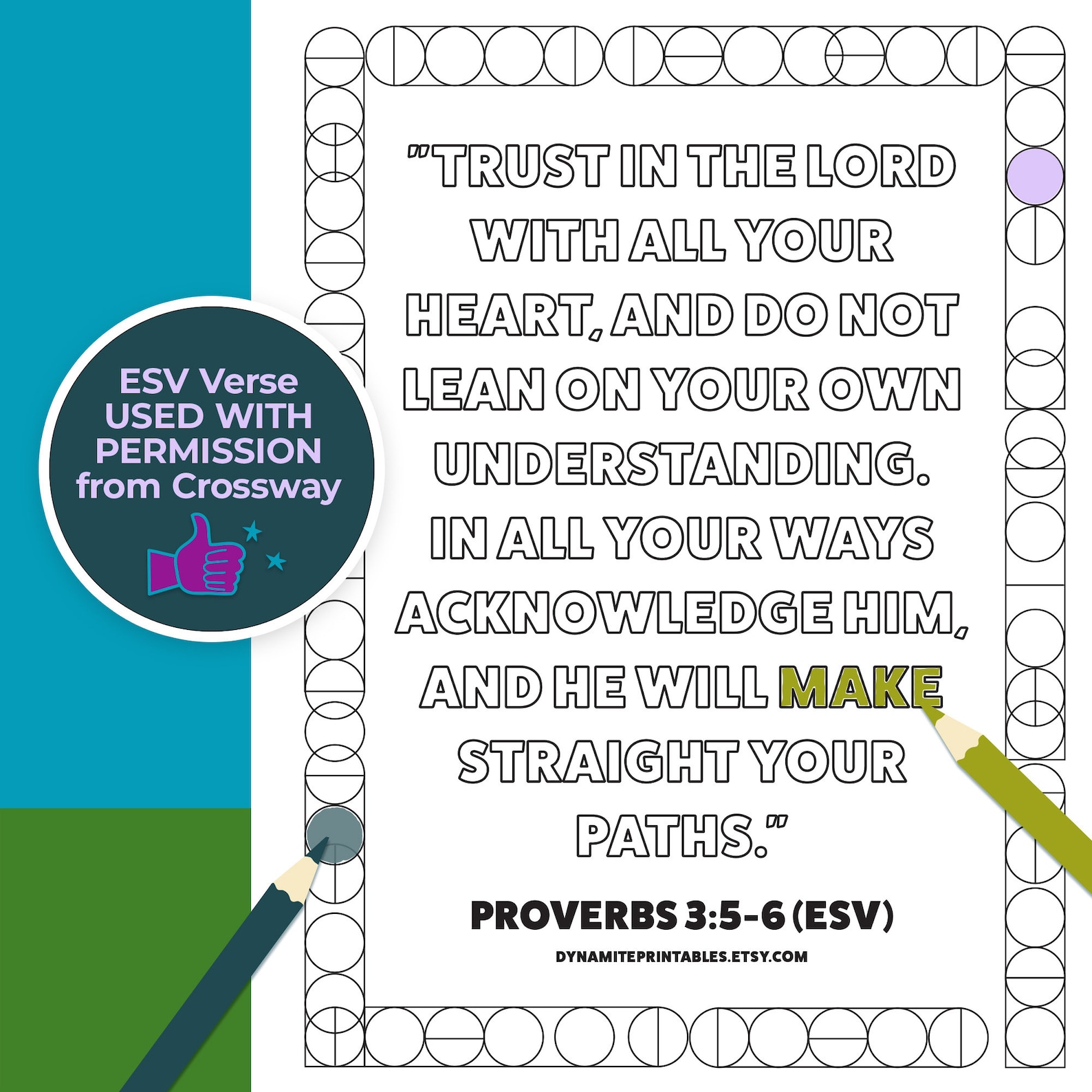 Proverbs 3:5-6 Coloring Page Printable Scripture Meditation ESV ...