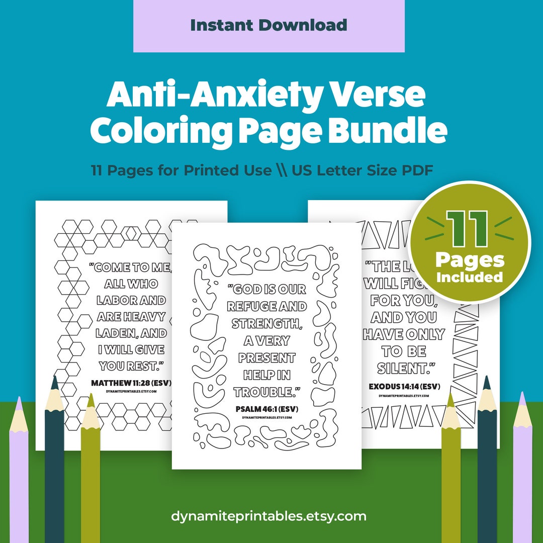 Anti Anxiety Bible Verse Coloring Page Printable Bundle Scripture ...