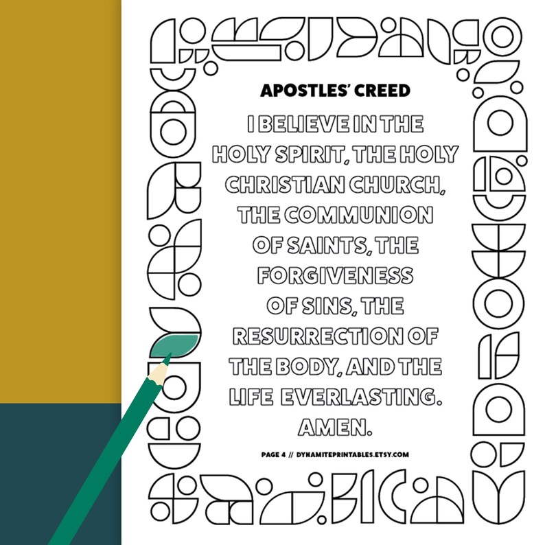 Apostles' Creed Coloring Page Printable Bundle Prayer Meditation ...