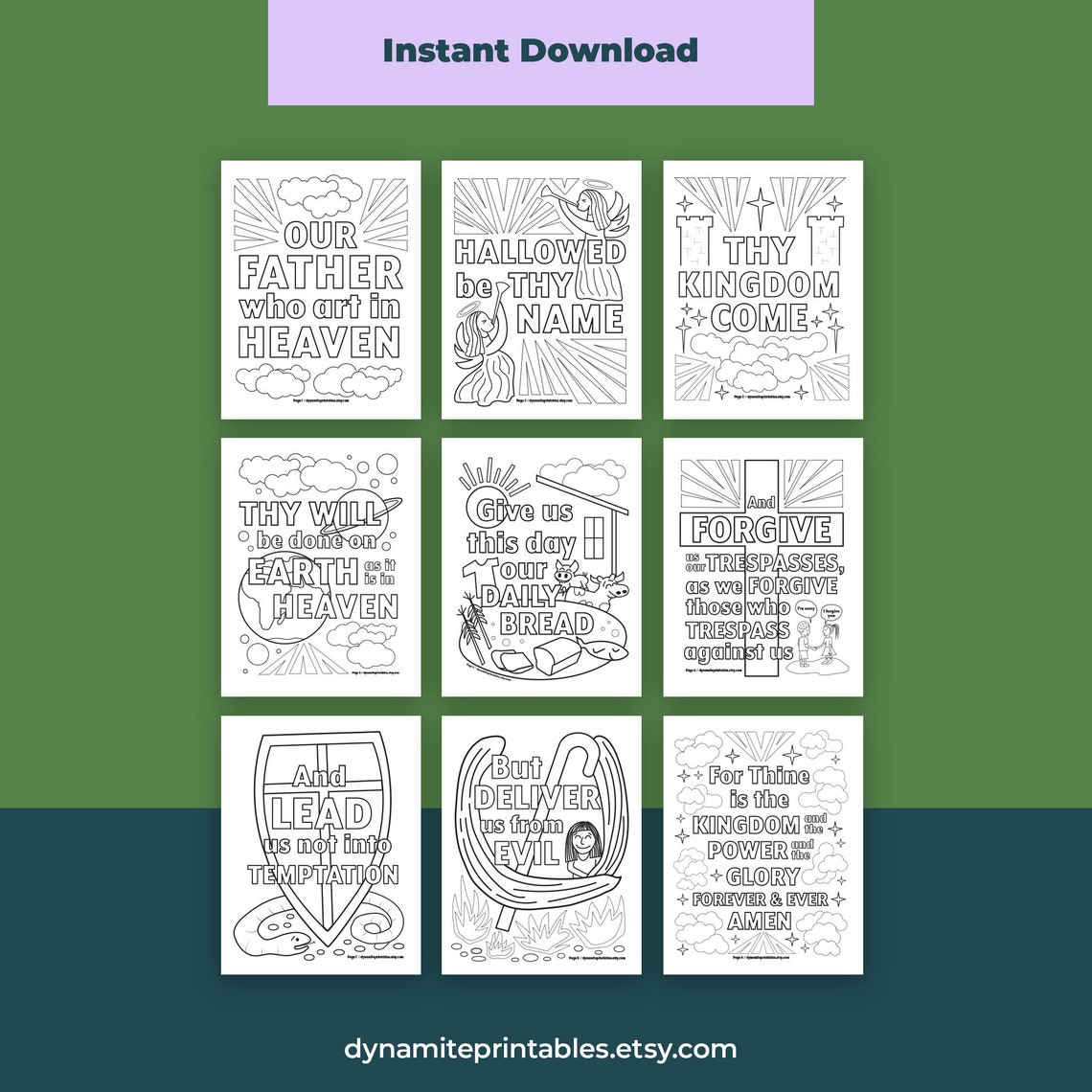 Lords Prayer Coloring Page Printable Bundle Prayer Meditation Christian ...