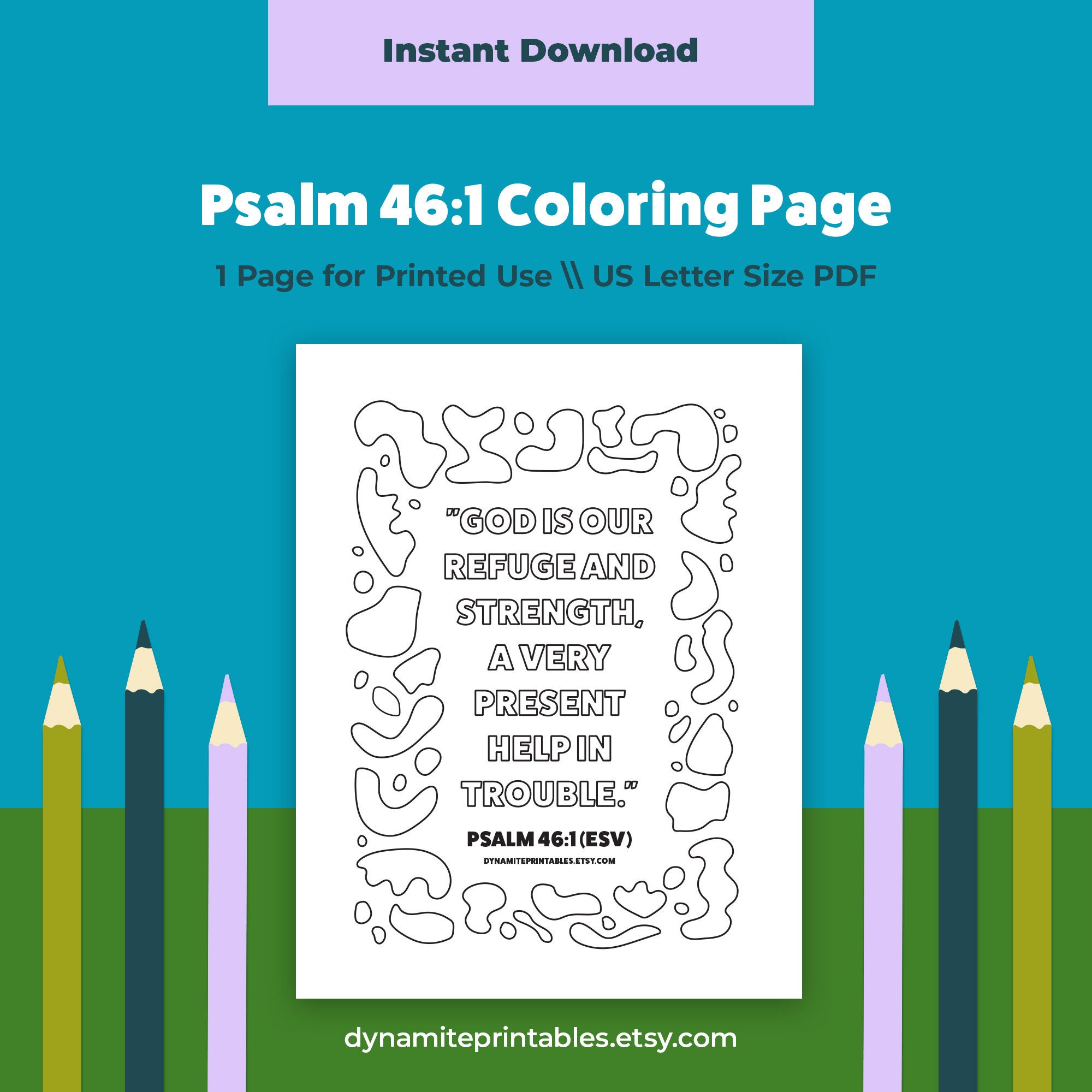 Psalm 46:1 Coloring Page Printable Scripture Meditation ESV Coloring ...