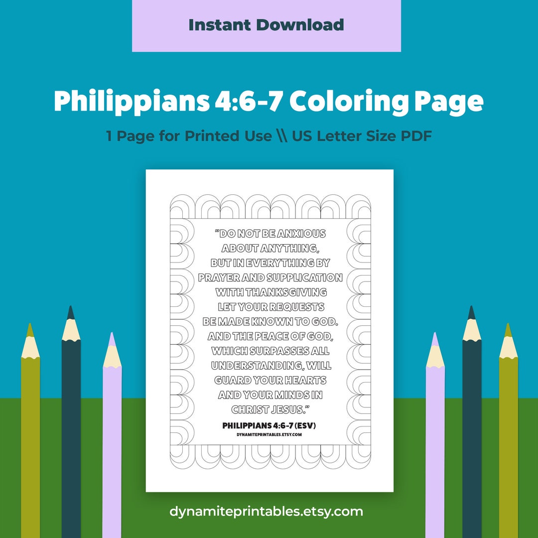 Philippians 4:6-7 Coloring Page Printable Scripture Meditation ESV ...