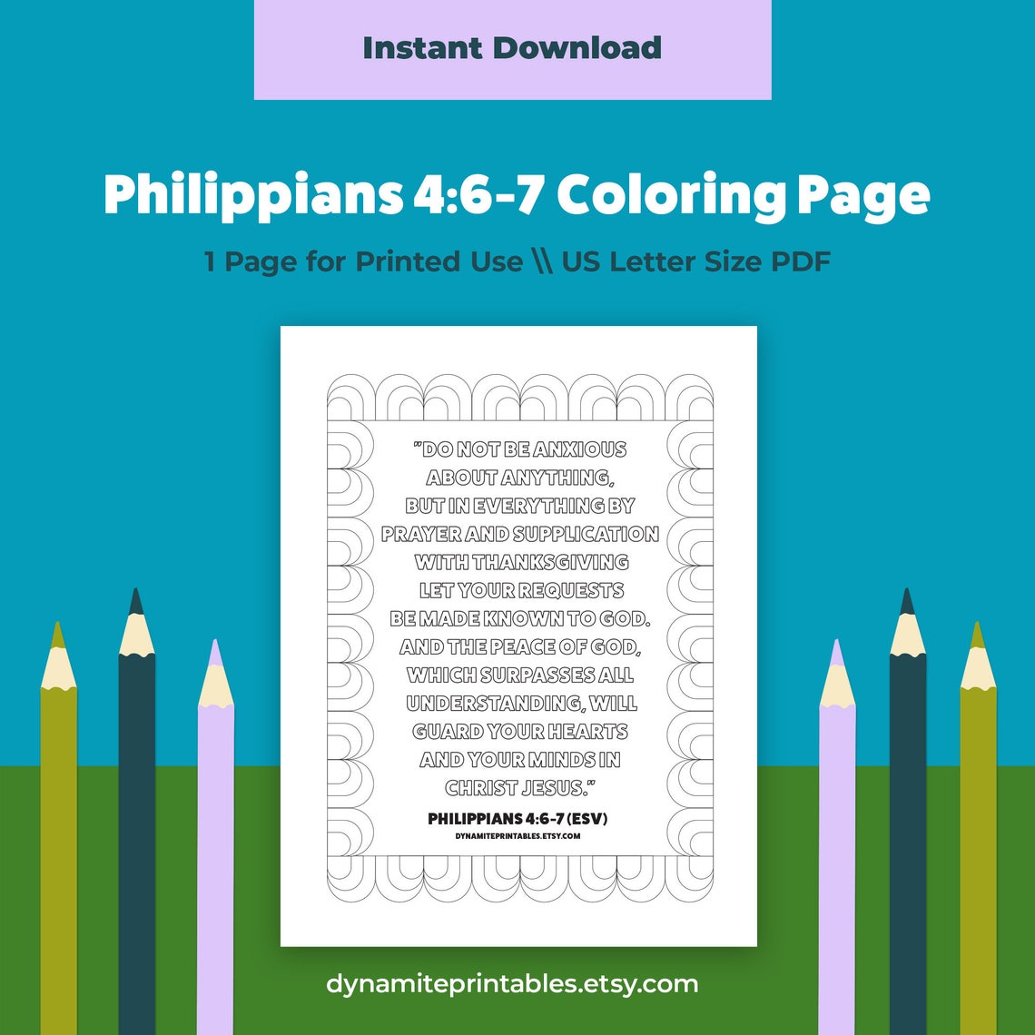 Philippians 4:6-7 Coloring Page Printable Scripture Meditation ESV ...