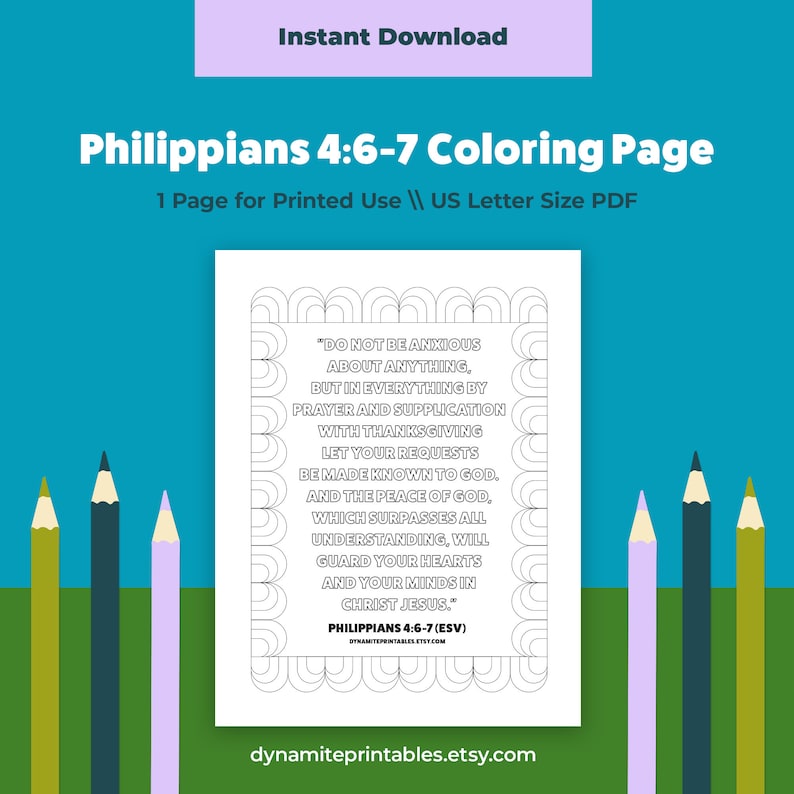 Philippians 4:6-7 Coloring Page Printable Scripture Meditation ESV ...