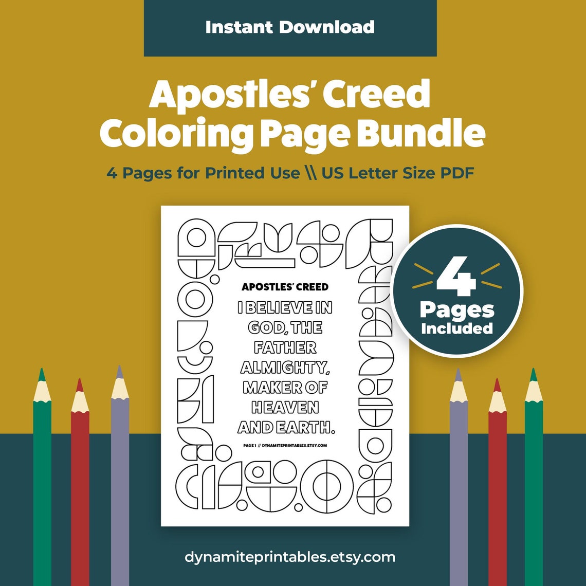 Apostles' Creed Coloring Page Printable Bundle Prayer Meditation ...