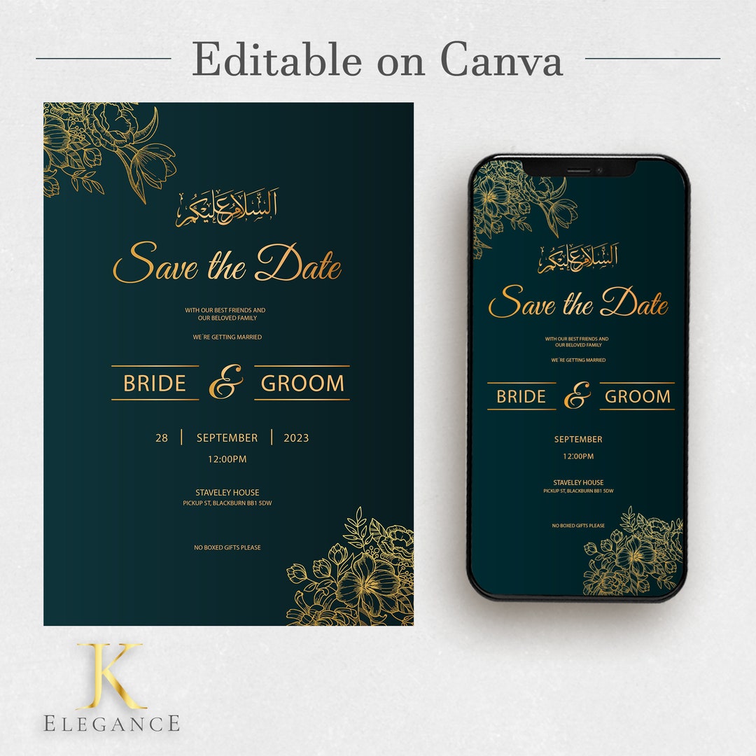 Digital Muslim Wedding Invitation Template, Electronic Emerald Green ...