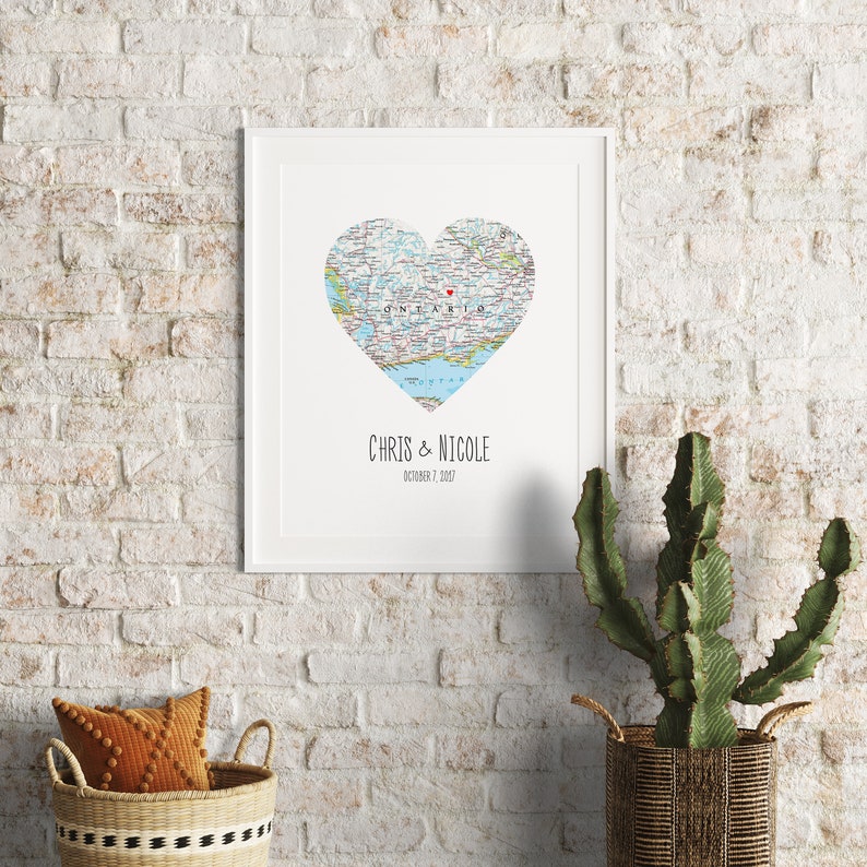 Heart Map Art Personalized Map Custom Wedding T First Etsy 