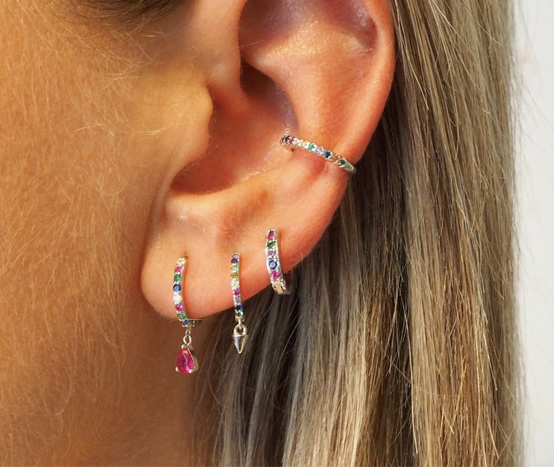 Colorful Silver Earring Set Minimalist Earrings Set for - Etsy