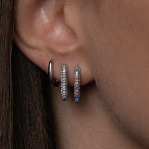 Colourful Gold Earring Stack Set Gold Link Hoop Ear Stack Set Triple ...