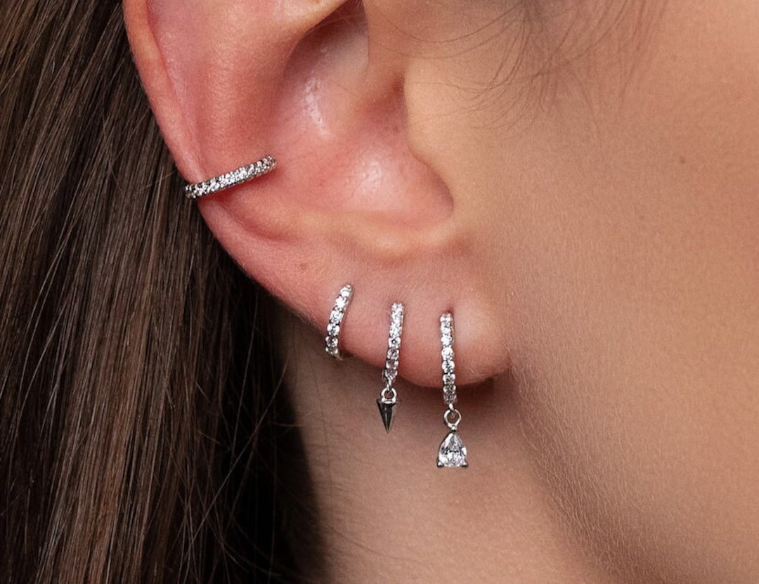 Pierced Earring Set Silver Stacking Earring Set Minimal Ear Stack for ...