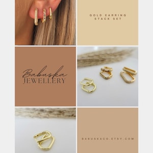 Colourful Gold Earring Stack Set Gold Link Hoop Ear Stack Set Triple ...