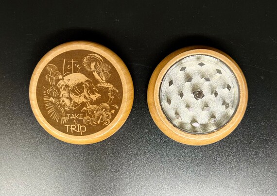 Trippy Mushroom Hand Made Wooden Grinder Double Side Engraving - Etsy
