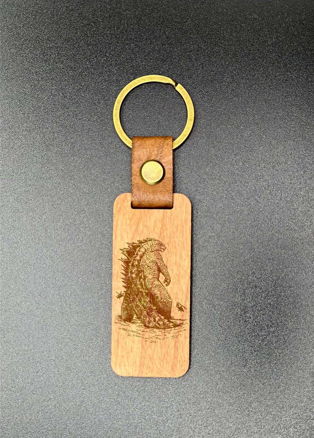 Monster Custom Laser Engraved Keychain Cherry Leather Brass Ring Gift ...