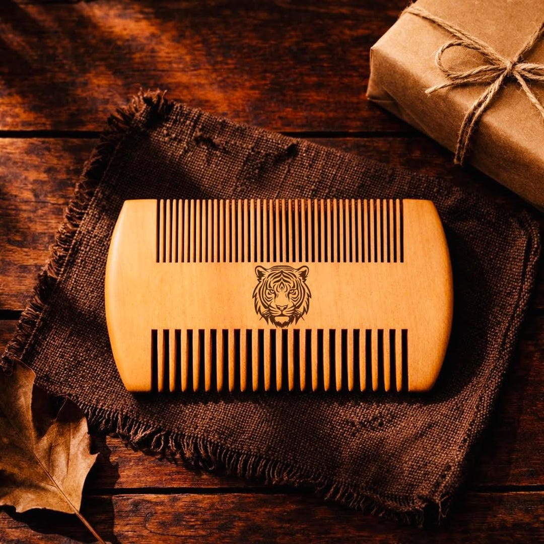 Personalized Engraved Tiger Wooden Beard Comb, Gift for Him, Men's ...