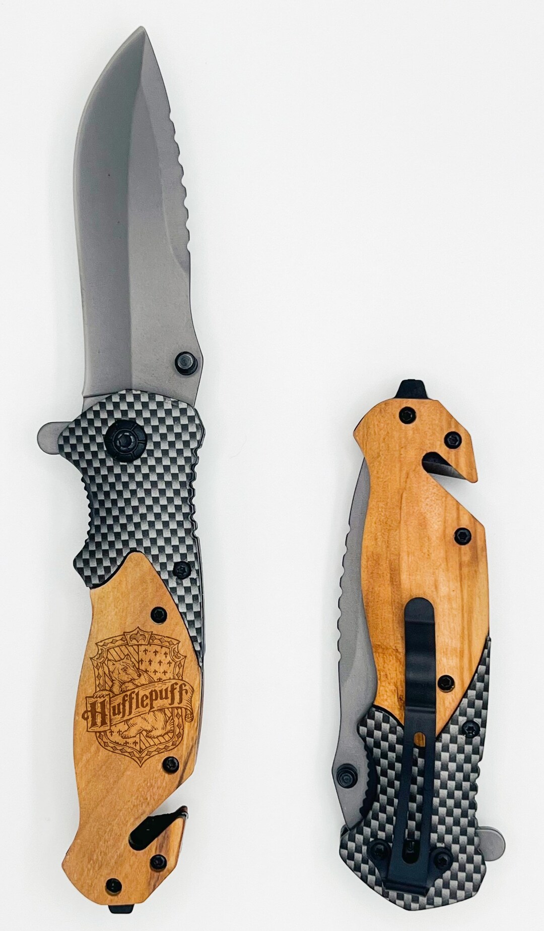 Wizard House Personalized Olive Wood Handled Pocket Knife Multi Laser ...