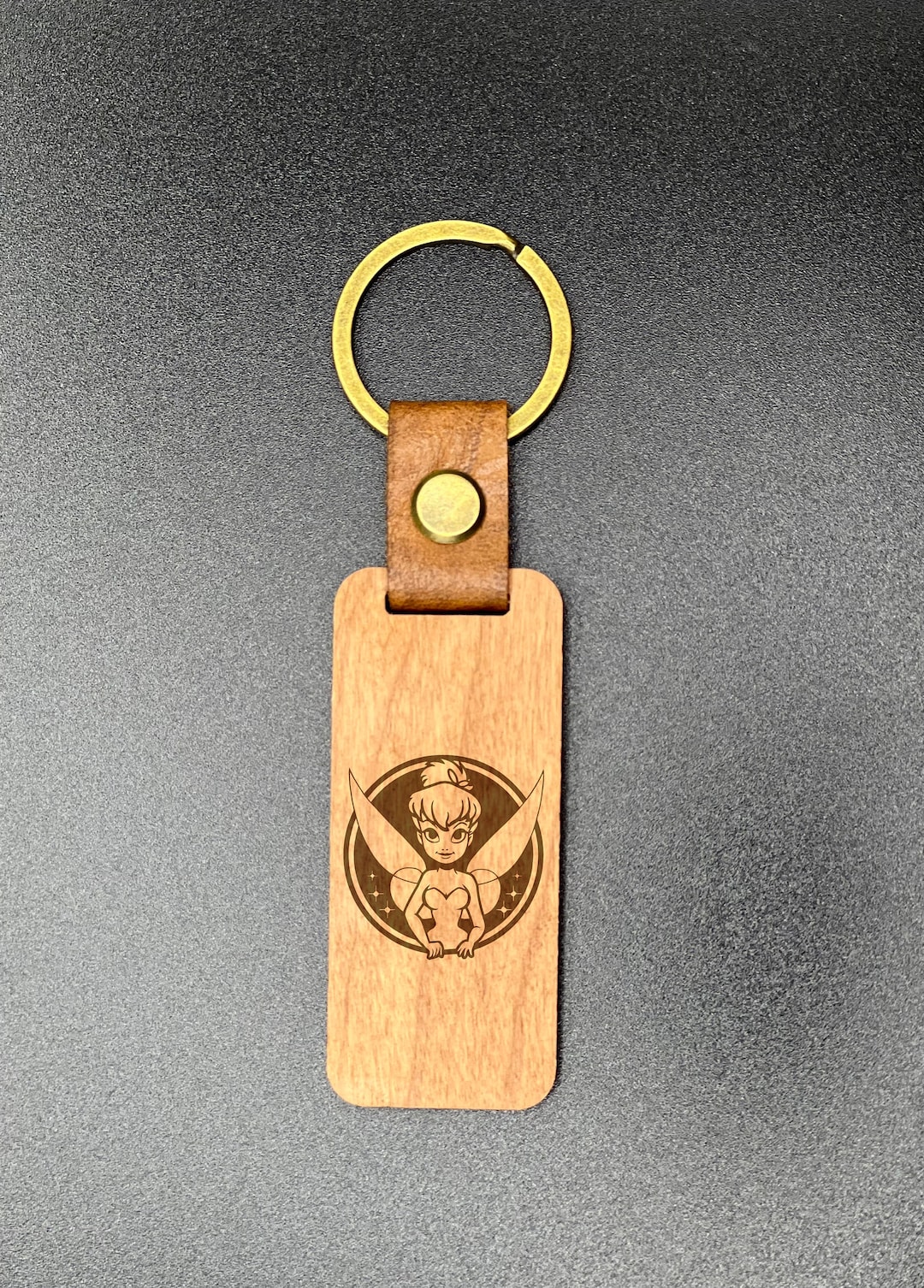 Tinker Custom Laser Engraved Keychain Cherry Leather Brass Ring Gift ...
