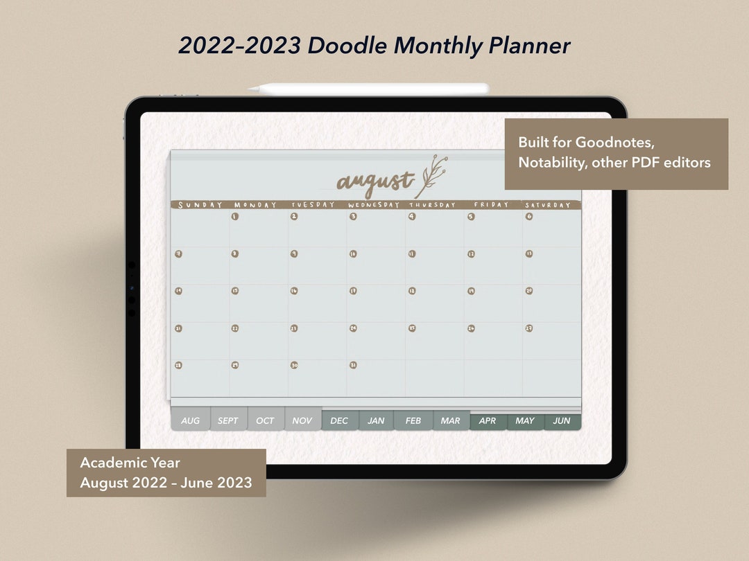 2022-2023 Digital Monthly Planner, Academic Calendar for Students ...
