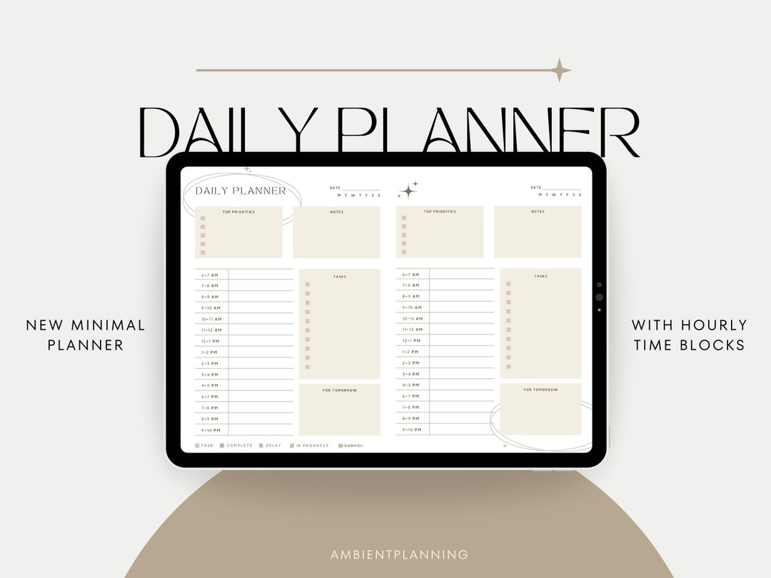 Minimal Daily Planner, Printable and Digital Planner, Hourly Planning ...
