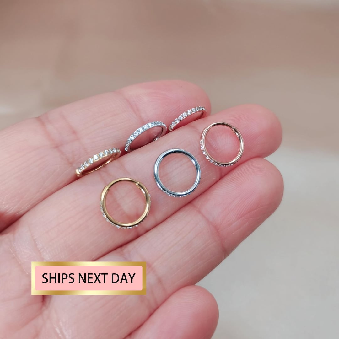 20G/18G/16G CZ Paved Hinged Clicker Hoop Surgical Steel Hoop Earring ...
