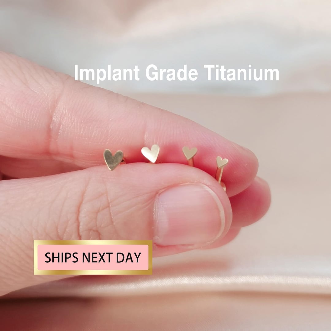 Tiny Heart Threadless Push Pin Labret, Titanium Cartilage Earring, Tragus, Flat Back Earring ...