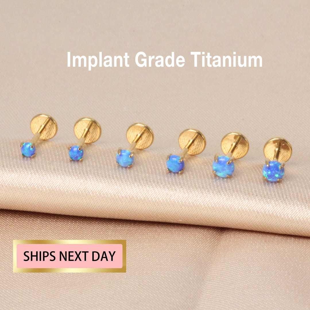 20g/18g/16g Tiny Blue Opal Threadless Push in Labret Cartilage/opal ...