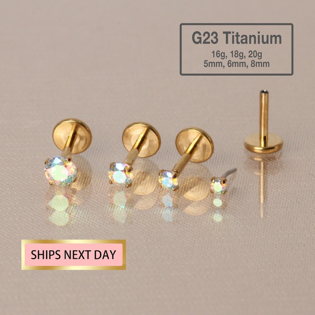 Titanium Tiny AB Stone Threadless Push in Stud/ Implant Grade Titanium ...
