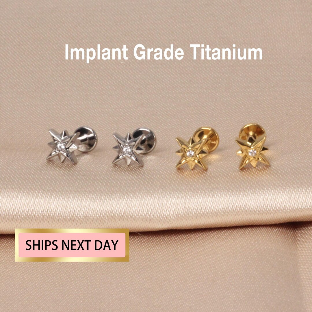 20g/18g/16g Gold Star Threadless Push in Labret Cartilage/implant Grade ...