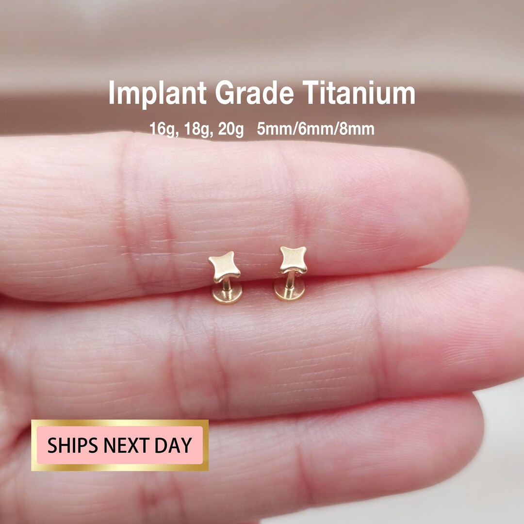 Tiny Star Threadless Flat Back Earrings, Implant Grade Titanium Stud ...