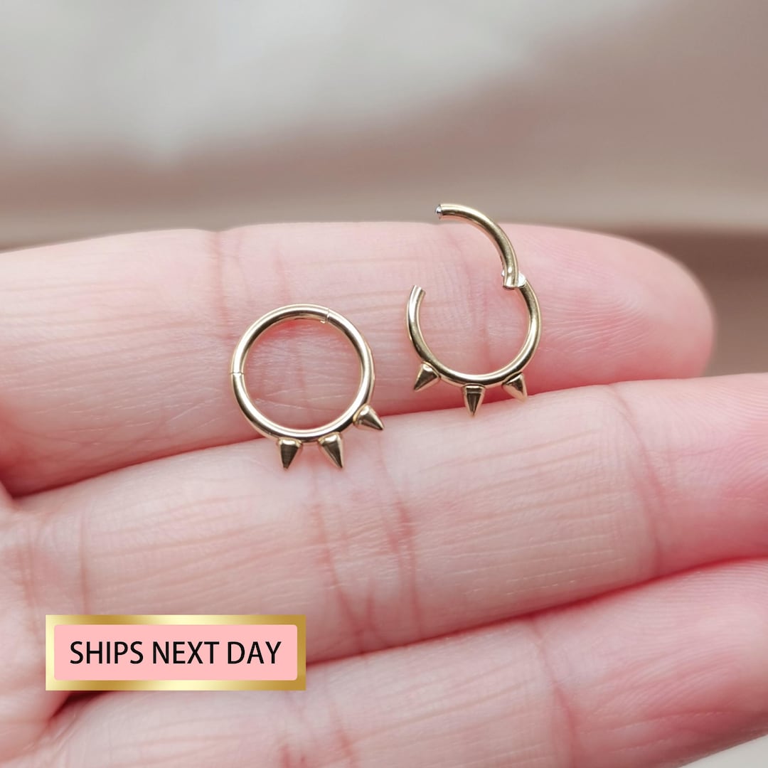 14G/16G Titanium Triple Spike Hinge Hoop, Seamless Hinged Clicker ...