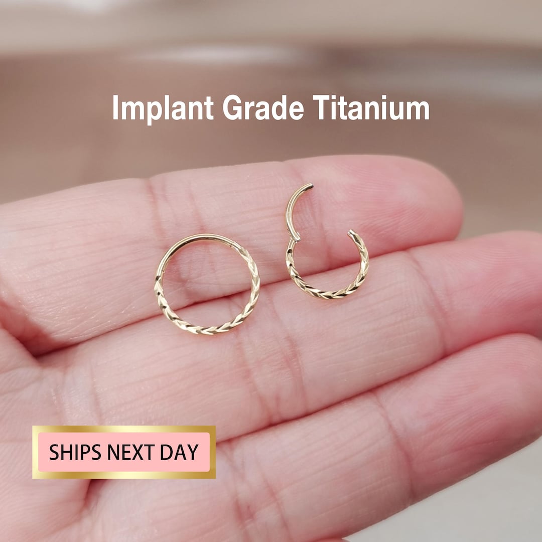 Gold Color Tiny Nose Hoop Titanium Implant Grade Diamond Cut Nose Ring ...