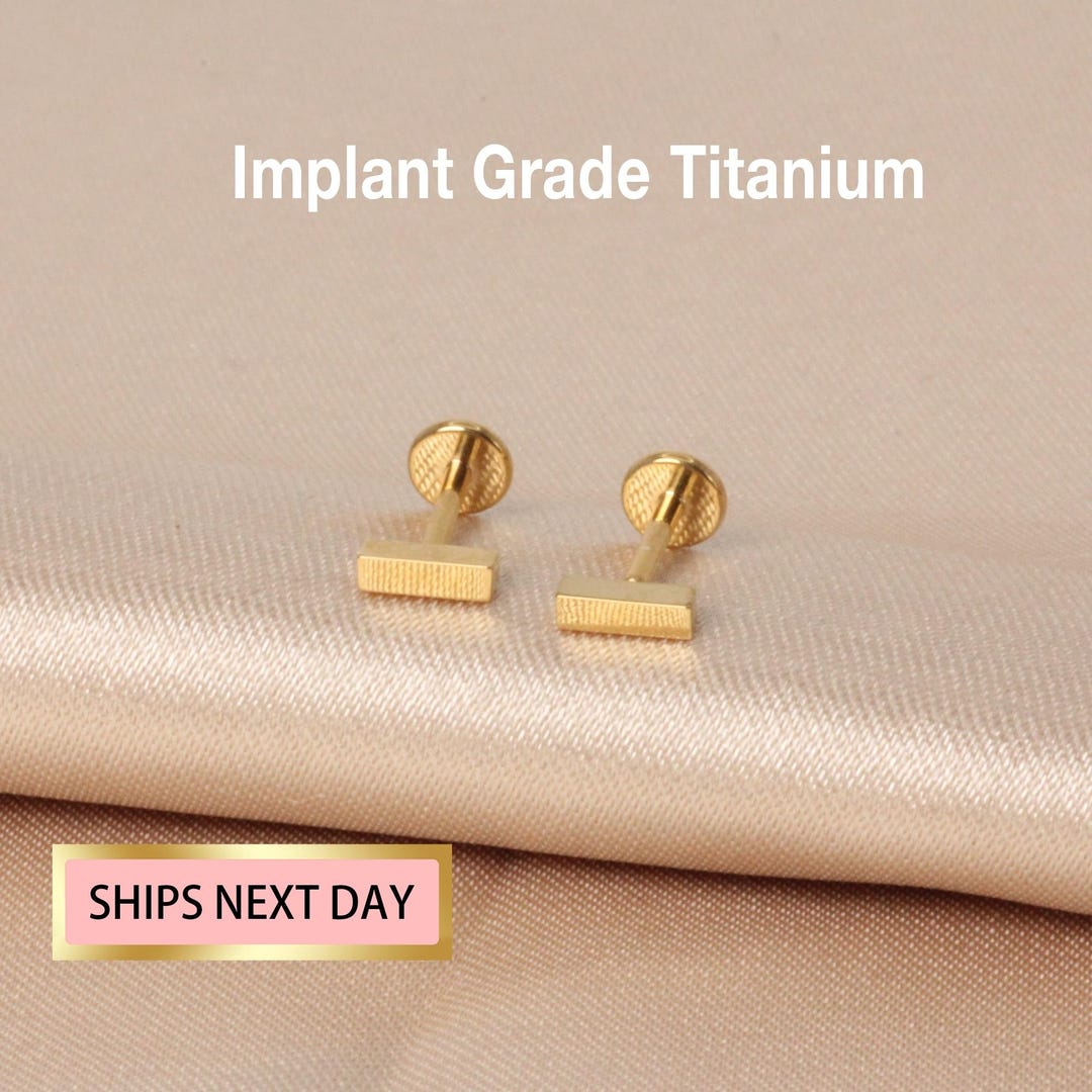 Tiny Titanium Bar Stud Threadless Push Pin Stud, Mini Bar Cartilage ...