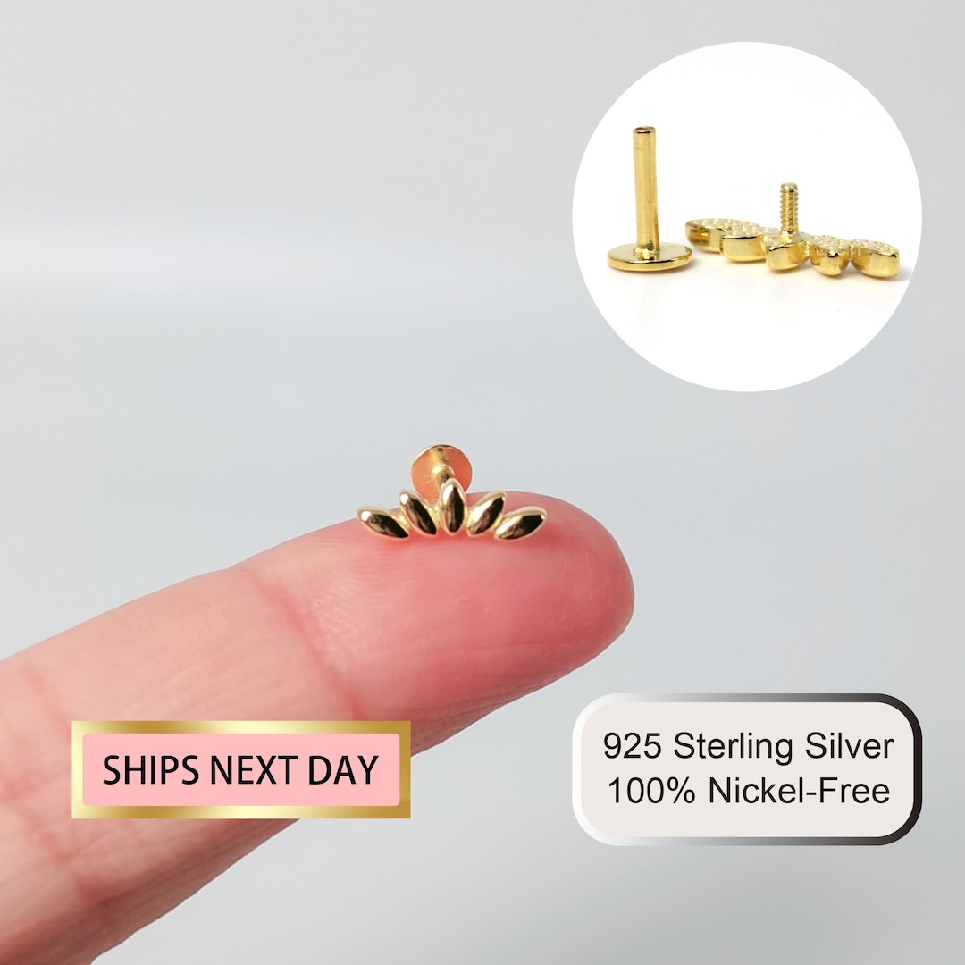 16G, 18G Tiny 5 Leaf Climber Cartilage Earring, Crown Internally Threaded Flatback Labret ...