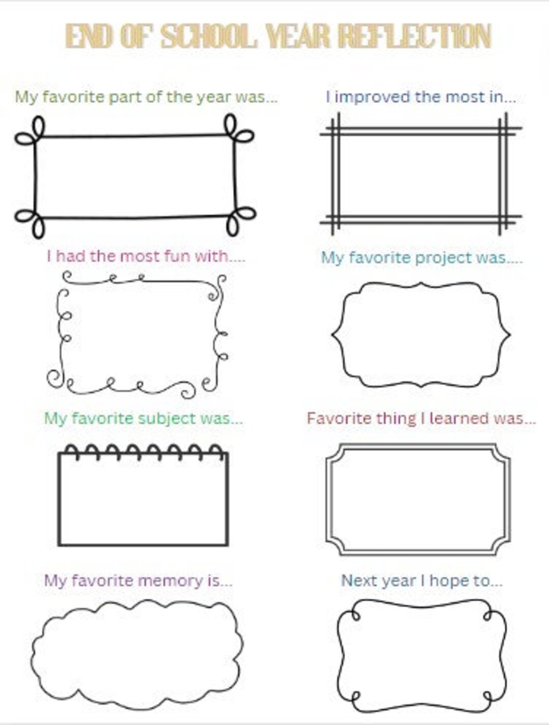 End of School Year Reflection - Etsy