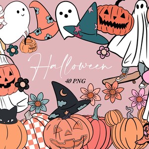 Hippie Halloween Clipart Groovy Halloween Clip Art Retro - Etsy